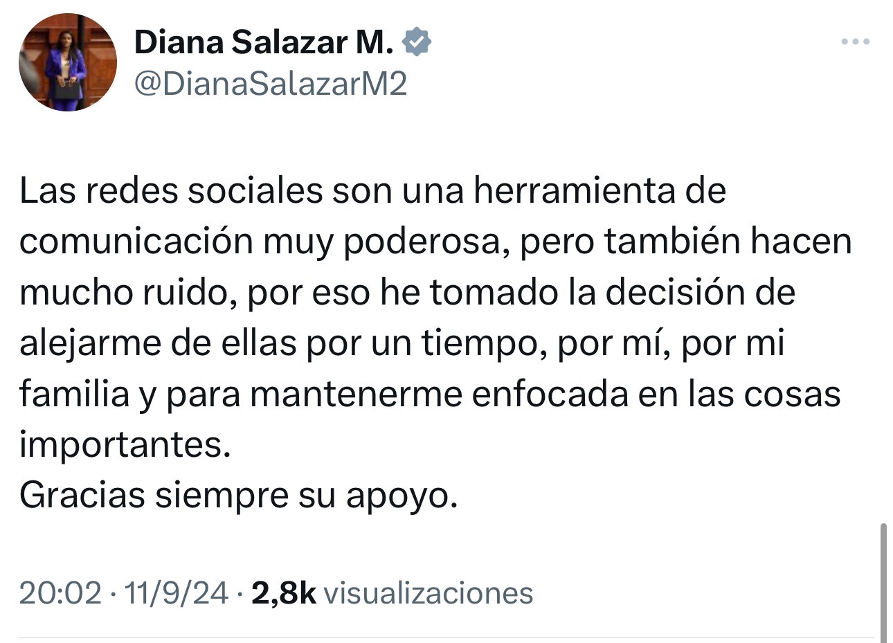 Las razones por las que la fiscal Diana Salazar cerró sus redes sociales